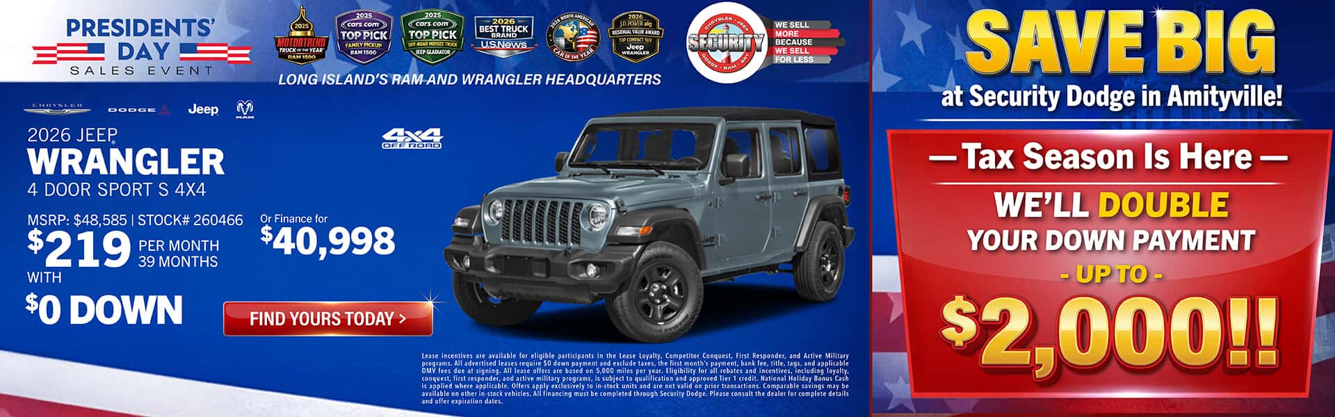 Security Dodge Chrysler Jeep Ram vehicles in Amityville, NY