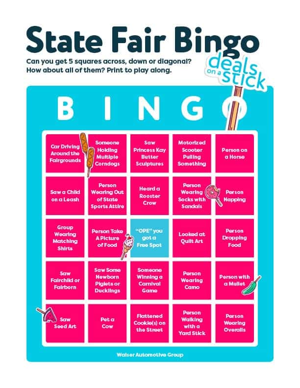 Walser's Minnesota State Fair Bingo Card | Walser Automotive Group